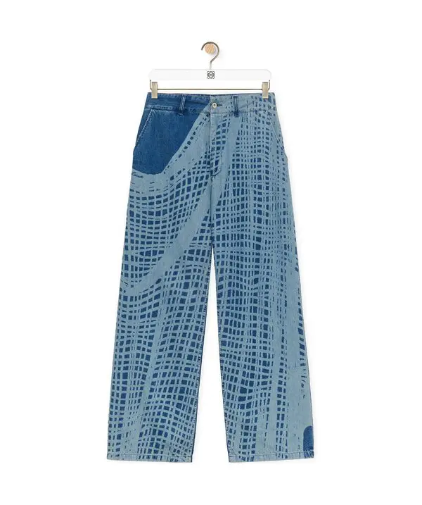 Loewe Baggy Jeans In Denim With Laser Printed Fishing Net Pattern - Blue