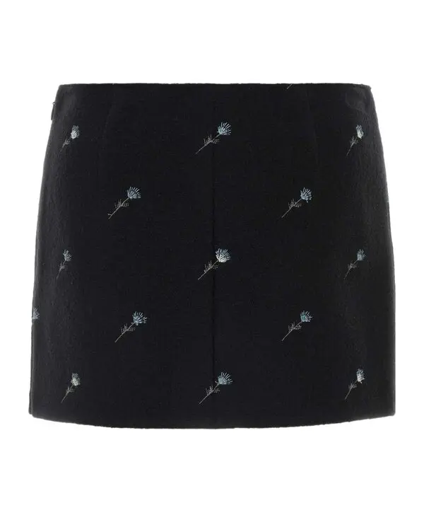 RIER Embroidered Wool Mini Skirt - Black
