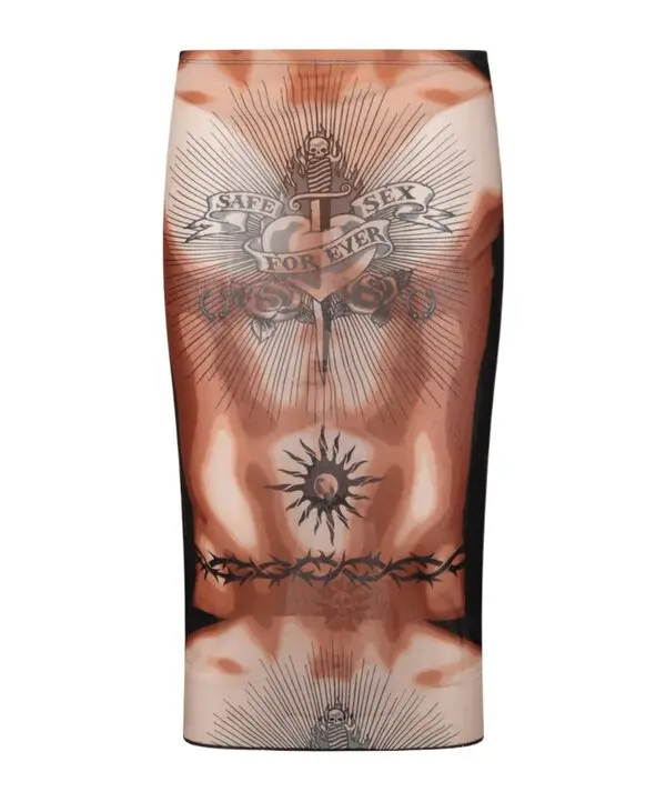 JEAN PAUL GAULTIER Re-edition Safe Sex Tattoo Mesh Maxi Skirt - Multicolor
