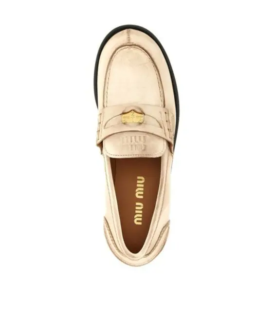 Miu Miu Slip-on Penny Loafers With Embossed Logo - Nude