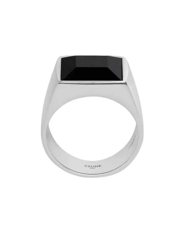 Celine Aiguise Ring In Sterling Silver With Onyx - White