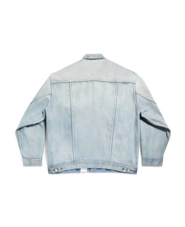 Balenciaga Distressed Denim Jacket With Carved Elastic Buttons