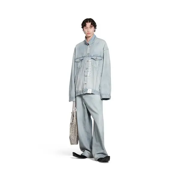 Balenciaga Distressed Denim Jacket With Carved Elastic Buttons