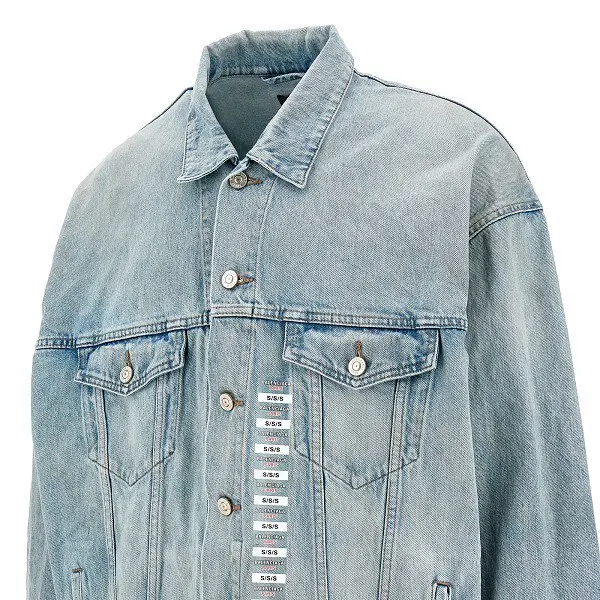 Balenciaga Distressed Denim Jacket With Carved Elastic Buttons - Light Blue