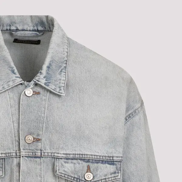 Balenciaga Distressed Denim Jacket With Carved Elastic Buttons - Light Blue