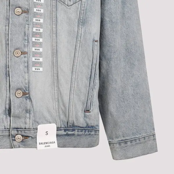 Balenciaga Distressed Denim Jacket With Carved Elastic Buttons - Light Blue