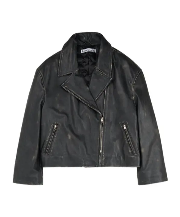 Acne Studios Logo Embossed Leather Biker Jacket