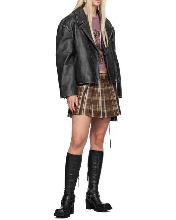 Acne Studios Logo Embossed Leather Biker Jacket