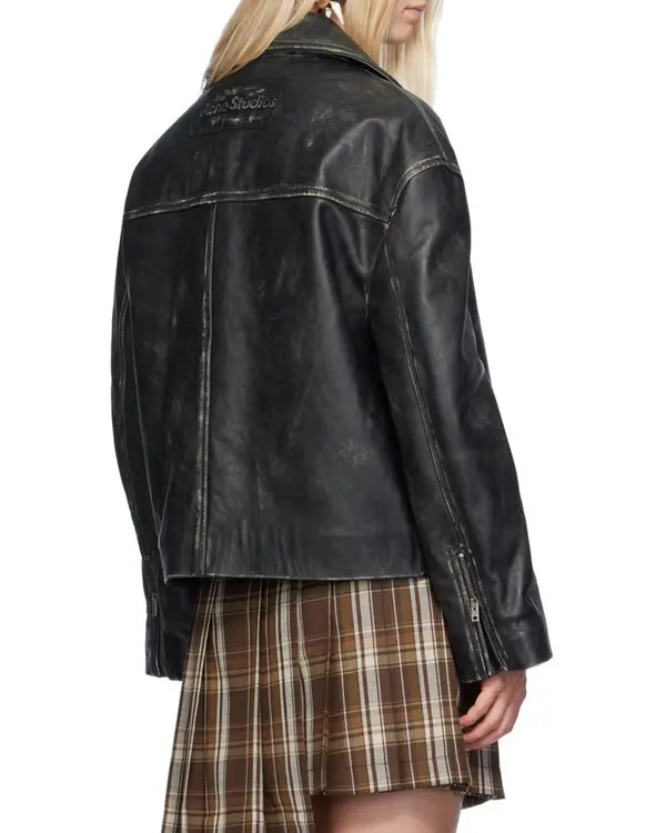 Acne Studios Logo Embossed Leather Biker Jacket