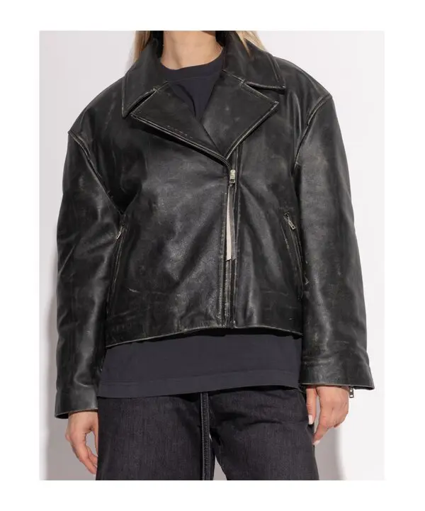 Acne Studios Logo Embossed Leather Biker Jacket