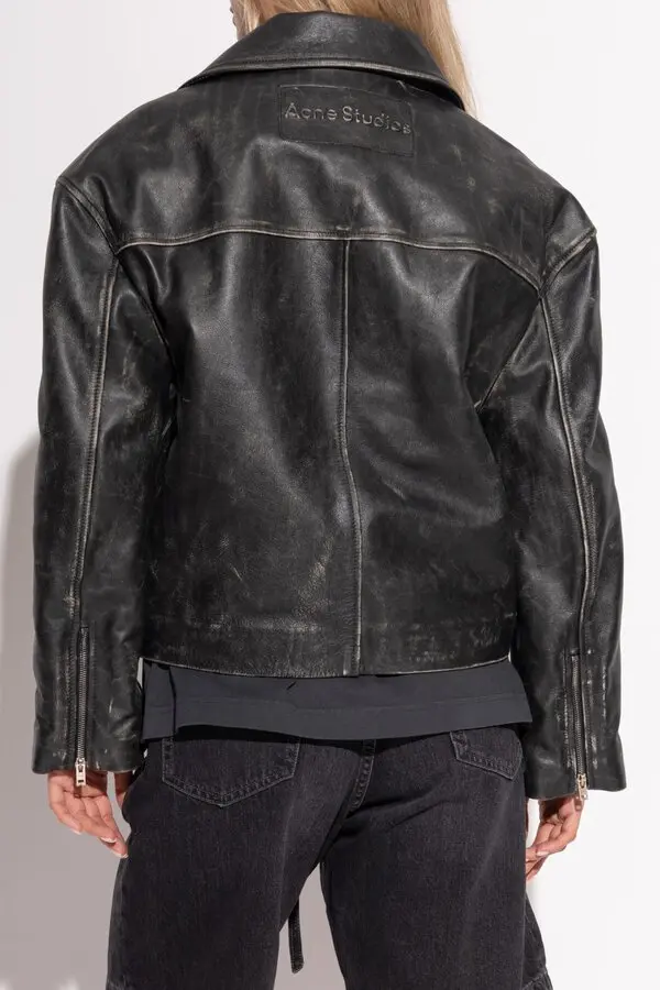 Acne Studios Logo Embossed Leather Biker Jacket