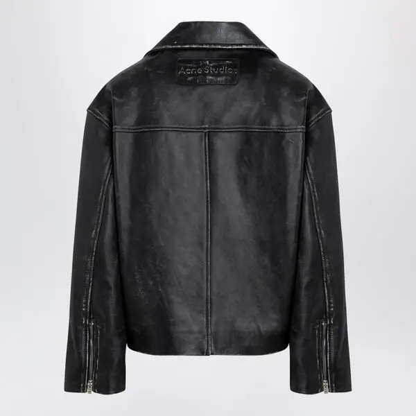 Acne Studios Logo Embossed Leather Biker Jacket