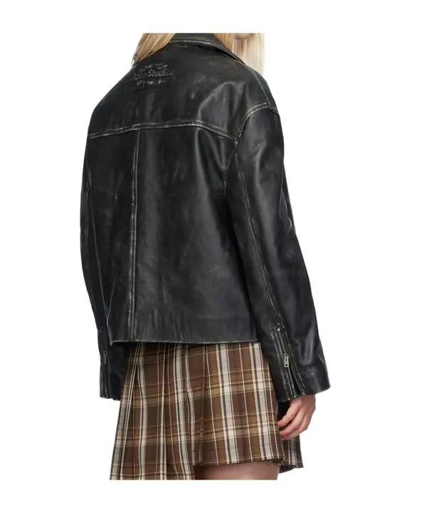 Acne Studios Logo Embossed Leather Biker Jacket