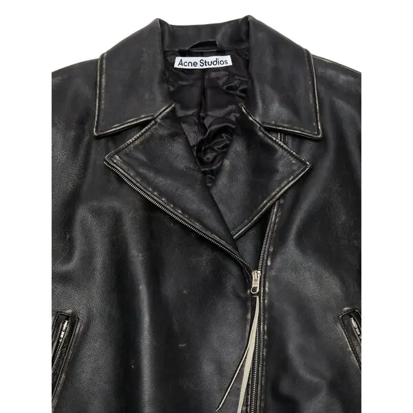 Acne Studios Logo Embossed Leather Biker Jacket