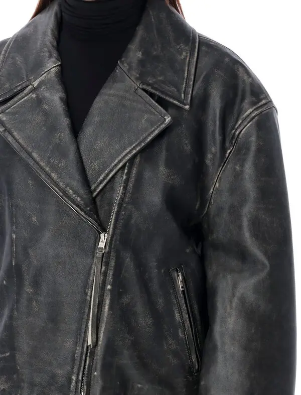 Acne Studios Logo Embossed Leather Biker Jacket