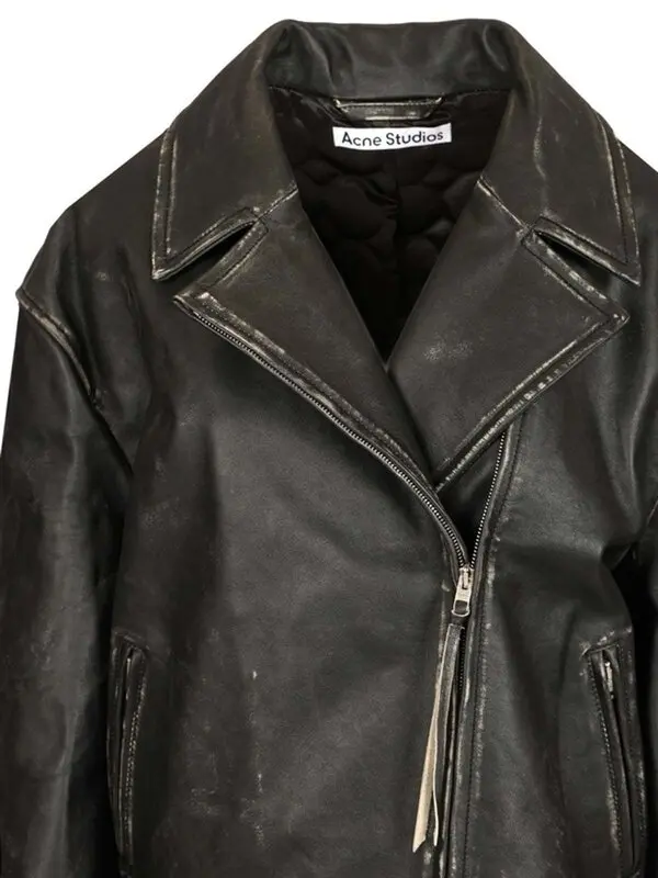 Acne Studios Logo Embossed Leather Biker Jacket