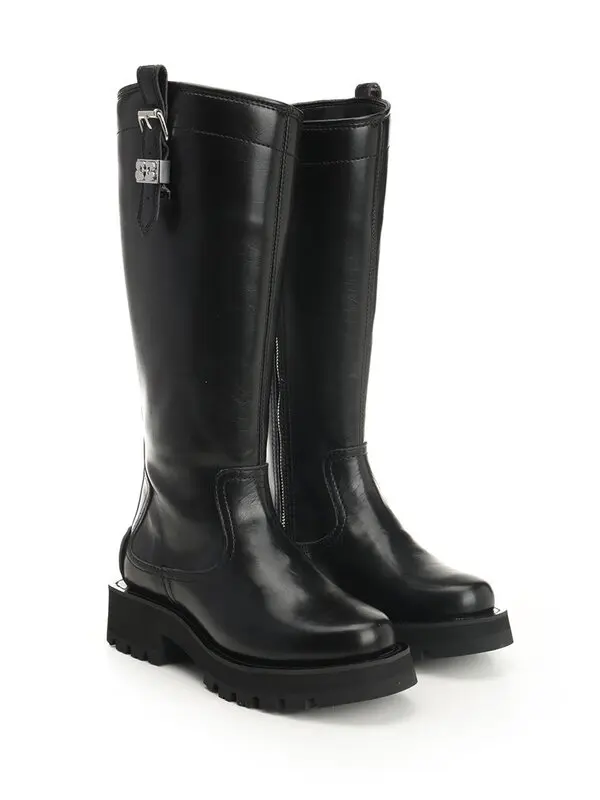 GANNI High Boots In Oleatex With Side Zip Detail - Black