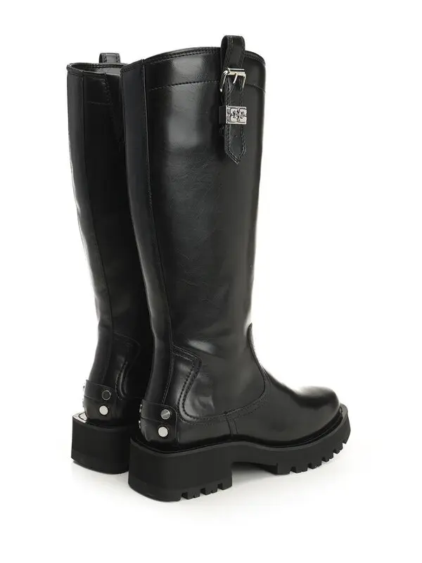 GANNI High Boots In Oleatex With Side Zip Detail - Black