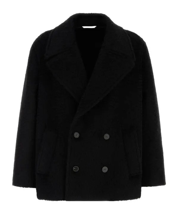 Valentino Garavani Double-breasted Coat With Logo Detail - Black