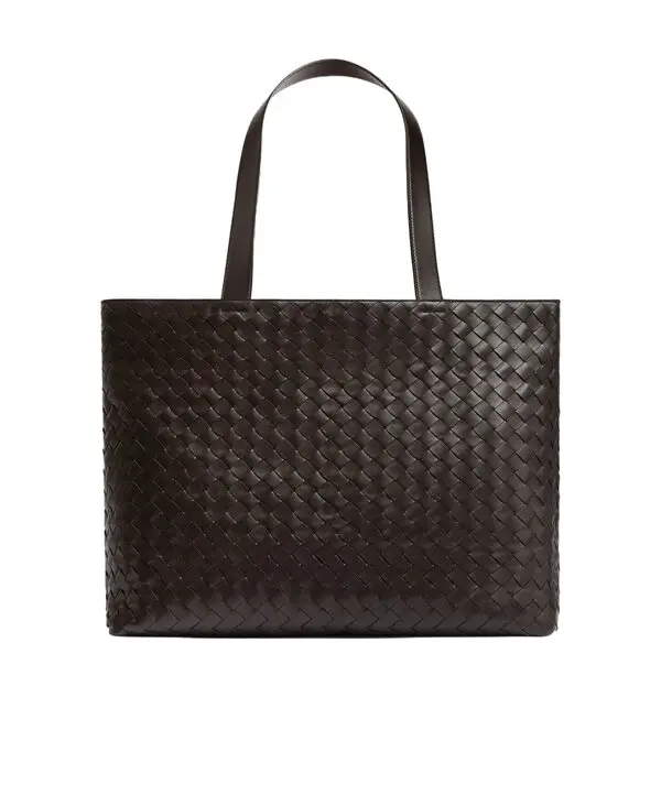 Bottega Veneta Intrecciato Zipped Large Tote Bag - Chocolate Brown
