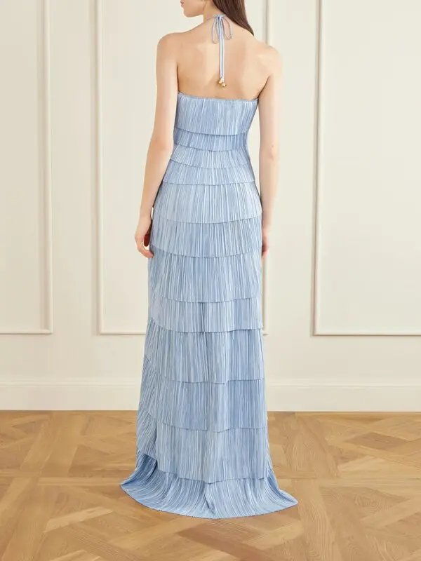 Cult Gaia Marsla Pleated Halter Neck Maxi Dress
