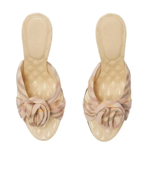 Burberry Checked Rose Detail Mules - Teacup