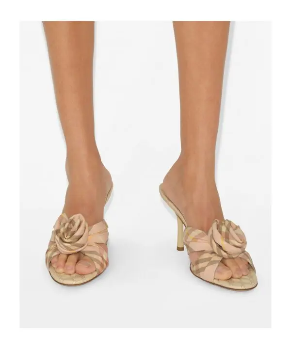 Burberry Checked Rose Detail Mules - Teacup