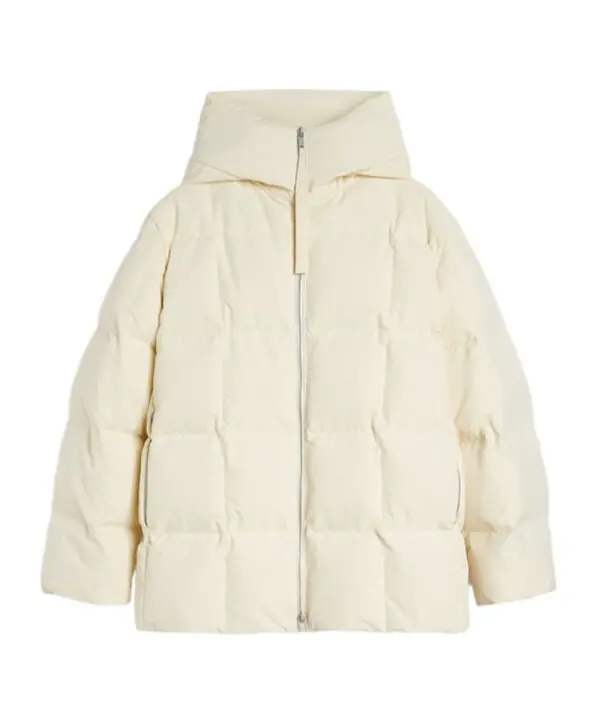 JIL SANDER Zip-up Hooded Down Coat - Sand Dune Color