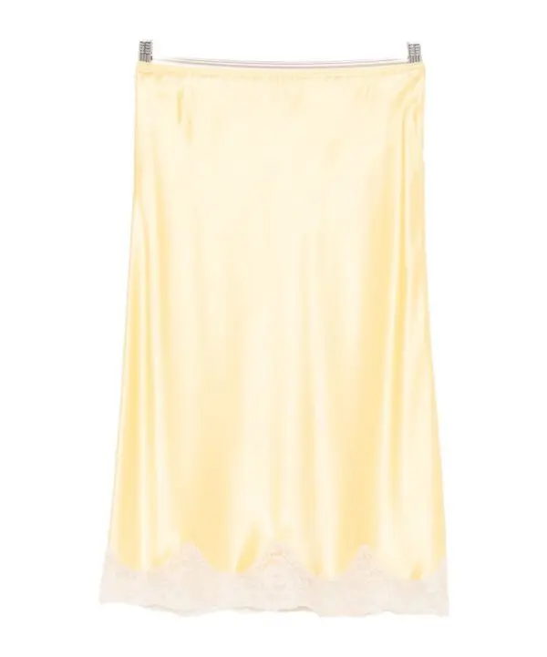 Saint Laurent Lace Trim Satin Midi Skirt - Yellow