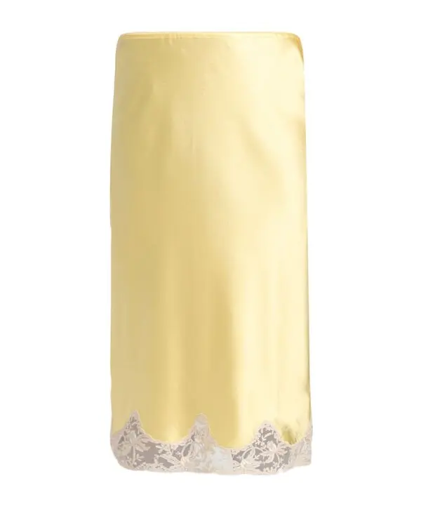 Saint Laurent Lace Trim Satin Midi Skirt - Yellow
