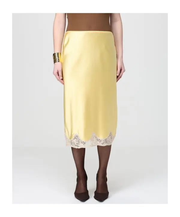 Saint Laurent Lace Trim Satin Midi Skirt - Yellow