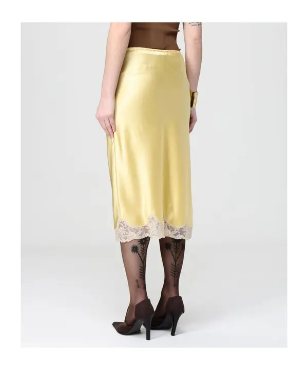 Saint Laurent Lace Trim Satin Midi Skirt - Yellow