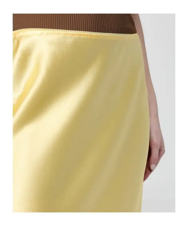 Saint Laurent Lace Trim Satin Midi Skirt - Yellow