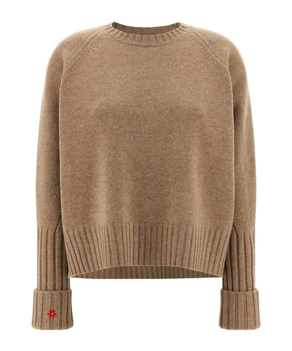 Tory Burch Crewneck Knitted Jumper With Embroidered Side Slits