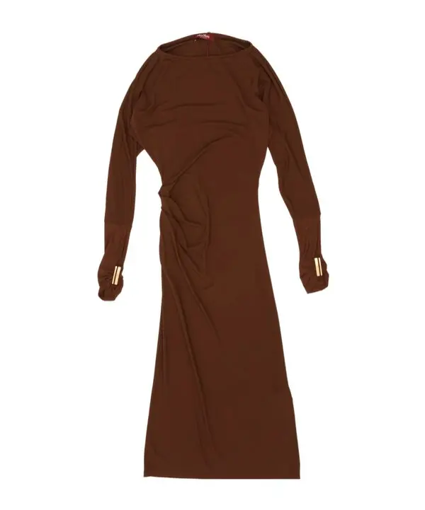 Max Mara Ruched Boat-neck Long Sleeve Dress - Brown