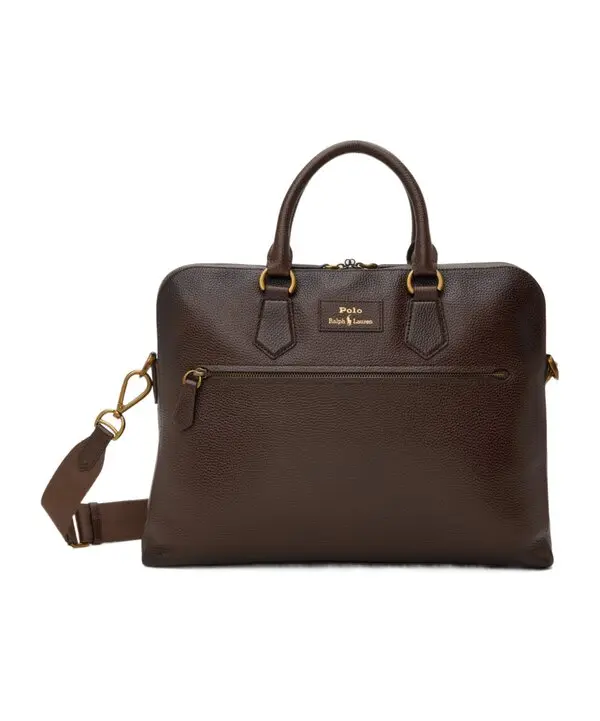 Polo Ralph Lauren Pebble Leather Briefcase With Detachable Strap - Dark Brown