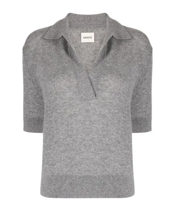 Khaite Jo Short Sleeve Polo Top - Gray