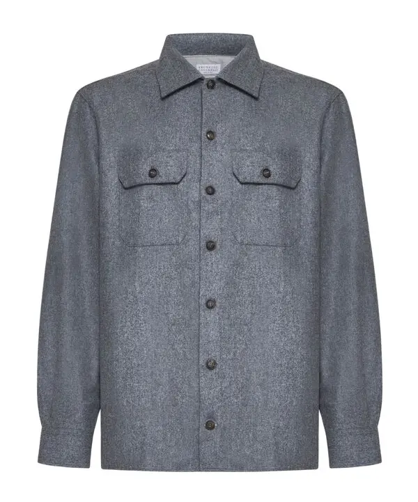 Brunello Cucinelli Long Sleeved Straight Hem Shirt - Gray