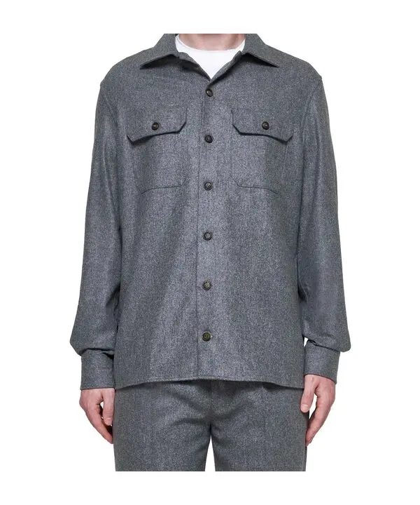 Brunello Cucinelli Long Sleeved Straight Hem Shirt - Gray