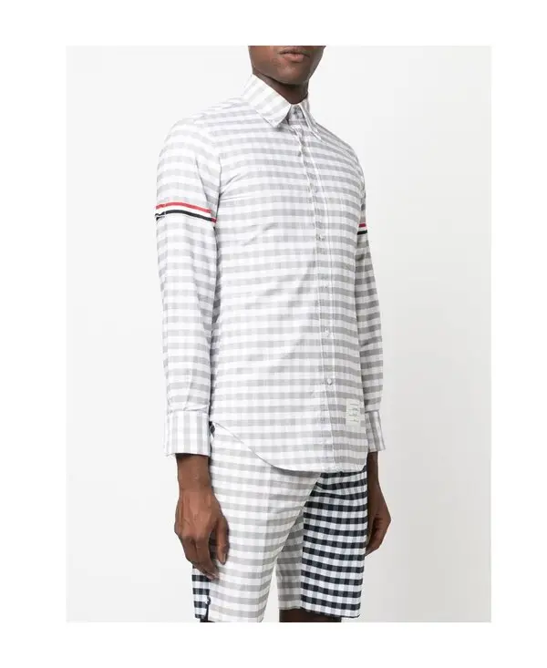 Thom Browne Rwb-striped Gingham Buttoned Shirt