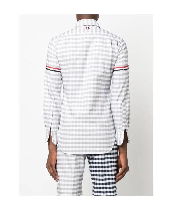 Thom Browne Rwb-striped Gingham Buttoned Shirt
