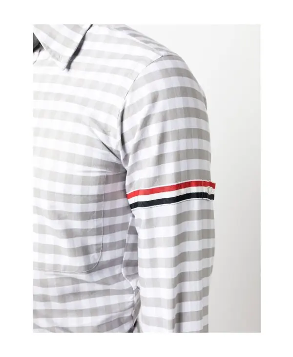 Thom Browne Rwb-striped Gingham Buttoned Shirt