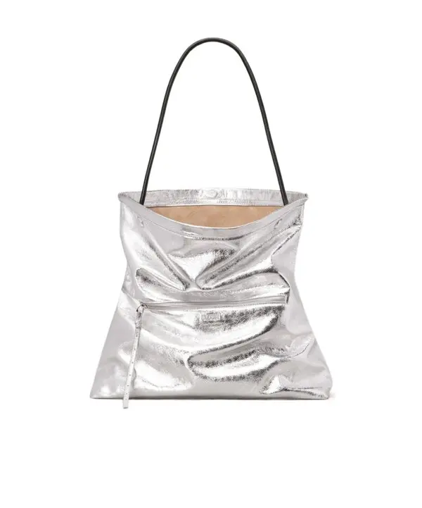 Ami Maxi Grocery Leather Tote Bag - Silver