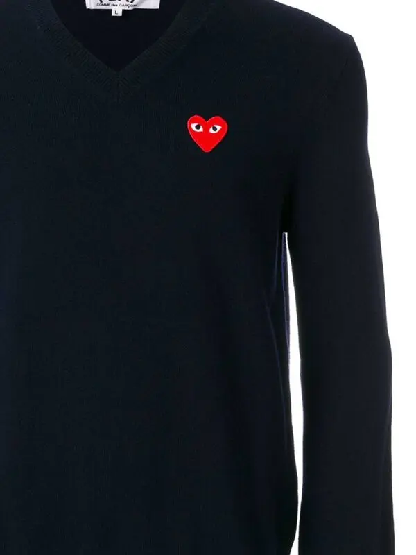 Play Comme Des Garcon Heart Patch Wool Jumper - Black