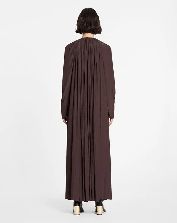 LANVIN Long-sleeved Pleated Maxi Dress With Sequence Buckle