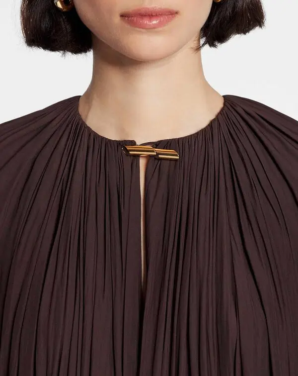 LANVIN Long-sleeved Pleated Maxi Dress With Sequence Buckle