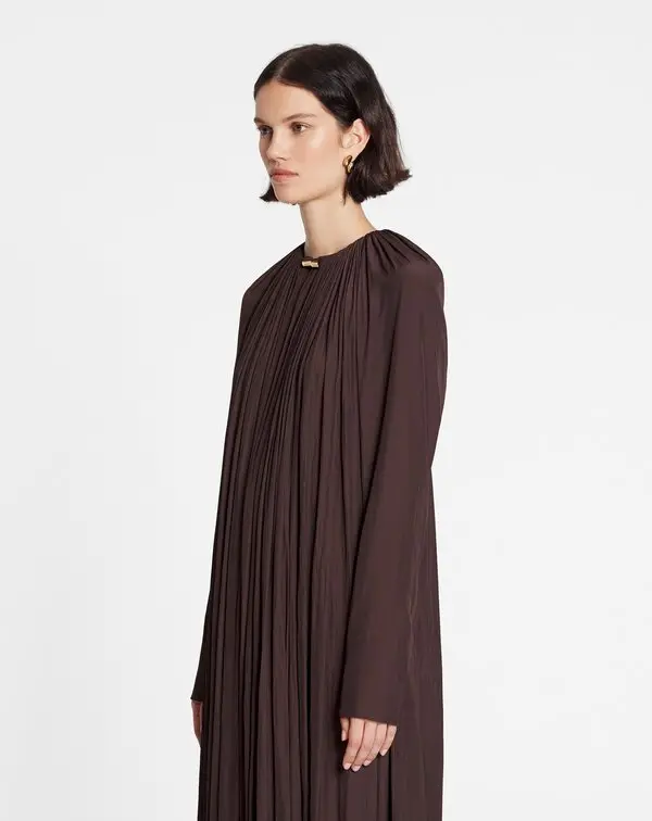 LANVIN Long-sleeved Pleated Maxi Dress With Sequence Buckle