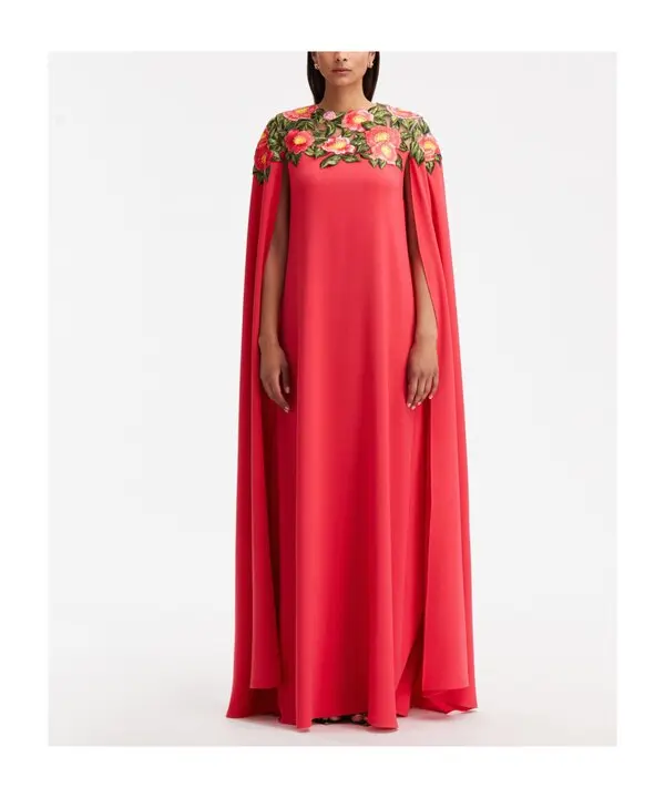 Oscar De La Renta Embellished Cape Effect Dress