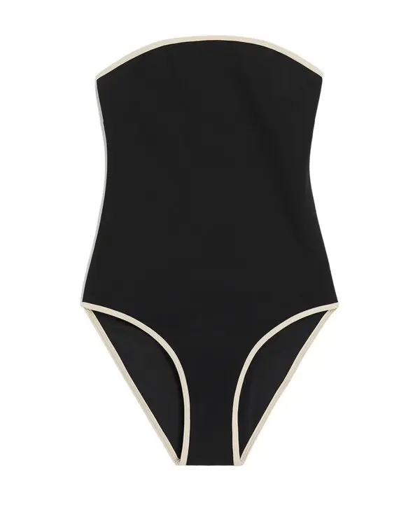 TOTEME Strapless Swimsuit With Stripe Trim - Black
