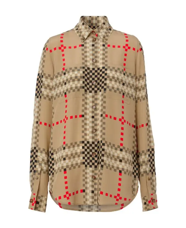 Burberry Check-print Silk Shirt - Nude